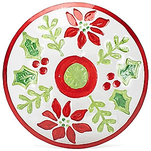 DEMDACO Festive Holly Red and Green 11 Inch Glass Christmas Round Serving Plate Platter