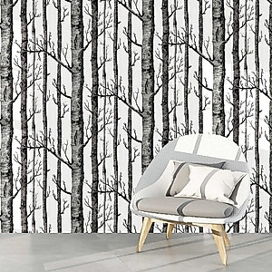 HOYOYO 17.8 x 118 Inches Self-Adhesive Shelf Liner, Self-Adhesive Shelf Liner Dresser Drawer Paper Wall Sticket Home Decoration, Black Tree