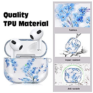 Airpods 3 Case Cover, QINGQING Compatible with Protective Clear Floral Case Cover with Keychain Airpods 3rd Generation Charging Case (2021 Released), Shockproof and Skin-Friendly, Front LED Visible