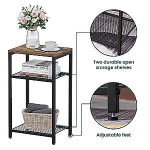 Yifeel Side Table Set of 2, 3 Tier End Table with Storage, Tall Telephone Table, Night Stand for Small Spaces, Sturdy Metal Frame, Living Room, Bedroom, Rustic Brown and Black JET001NSR2