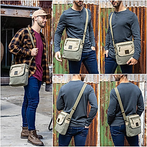 SCRUFFY DOG Canvas Messenger Bag for Men and Women with Adjustable Strap - Crossbody Satchel Small 11 inch, Khaki
