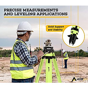 AdirPro High Visibility Universal Survey Tripod – Aluminum Laser Level Tripod – Transit Level Tripod - Quick Clamp - Heavy Duty Contractor Tripod 5/8” x 11” Thread (Green)