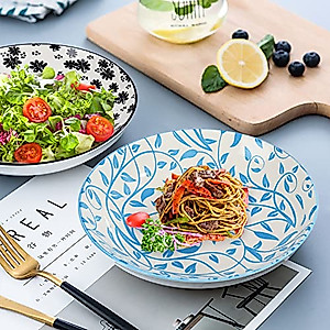 Ceramic Pasta Bowls Set of 6, Vivimee 30 oz Large Salad Bowl, 8.2 Inch Wide and Shallow Serving Plates Bowls, Colorful Bowls for kitchen, Soup Bowls for Pasta, Salad, Soup, Microwave & Dishwasher Safe