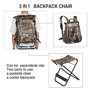 TR 3 in 1 Cooler Backpack Chair for Adults,Portable Hunting Backpack and Seat Combo, Foldable Fishing Backpack Stool,Camping Backpack Chair with Insulated Cooler Bag for Outdoor Venture Hiking Cycling