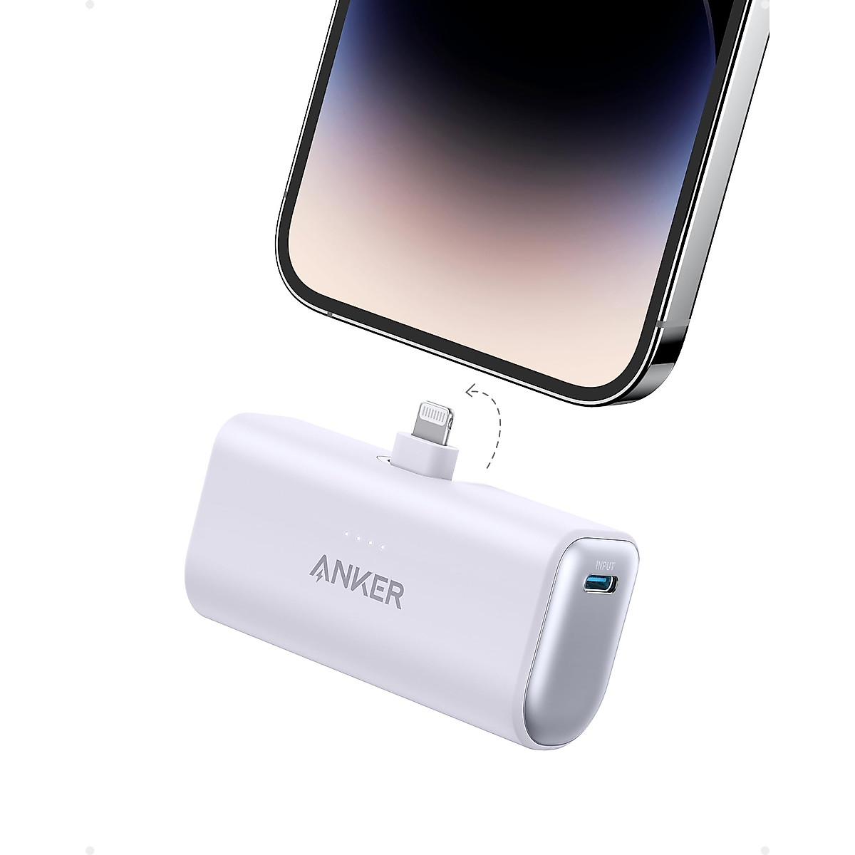Anker Nano Power Bank with Built-in Lightning Connector, Portable Charger 5,000mAh MFi Certified 12W, Compatible with iPhone 14/14 Pro / 14 Plus / 14 Pro Max, iPhone 13 and 12 Series (Purple)
