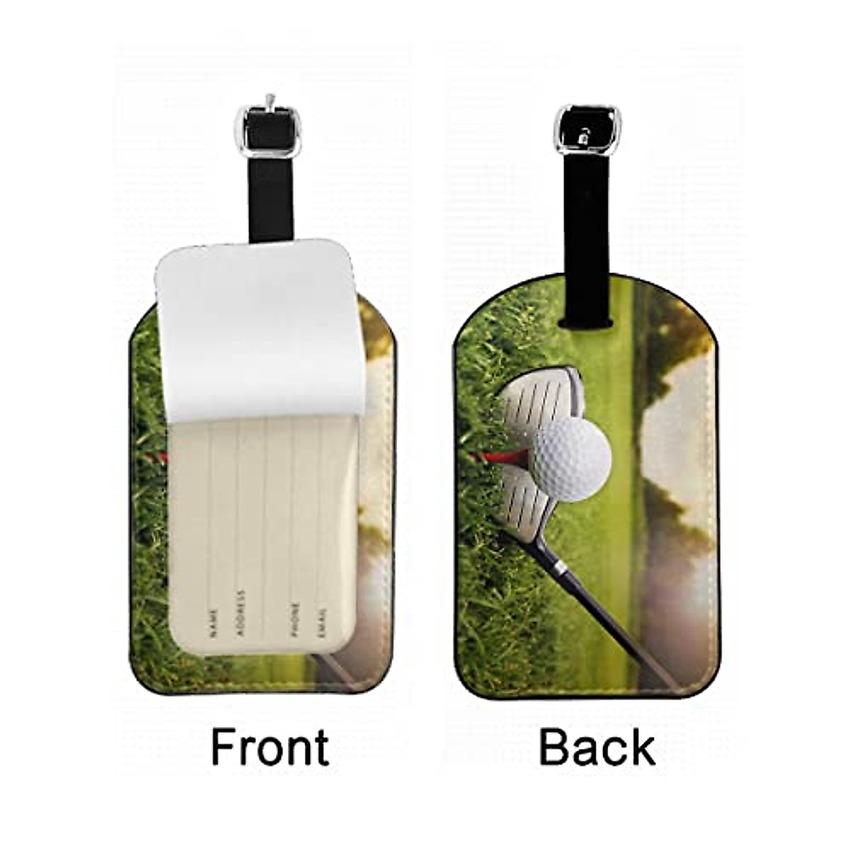 Zoczos Golf Club and Ball Suitcase Identify Labels Green Grass Sports Training Golf Player Luggage Tags with Sturdy Buckle Straps Privacy Flap for Women Men Boys Girls, 1 Pack