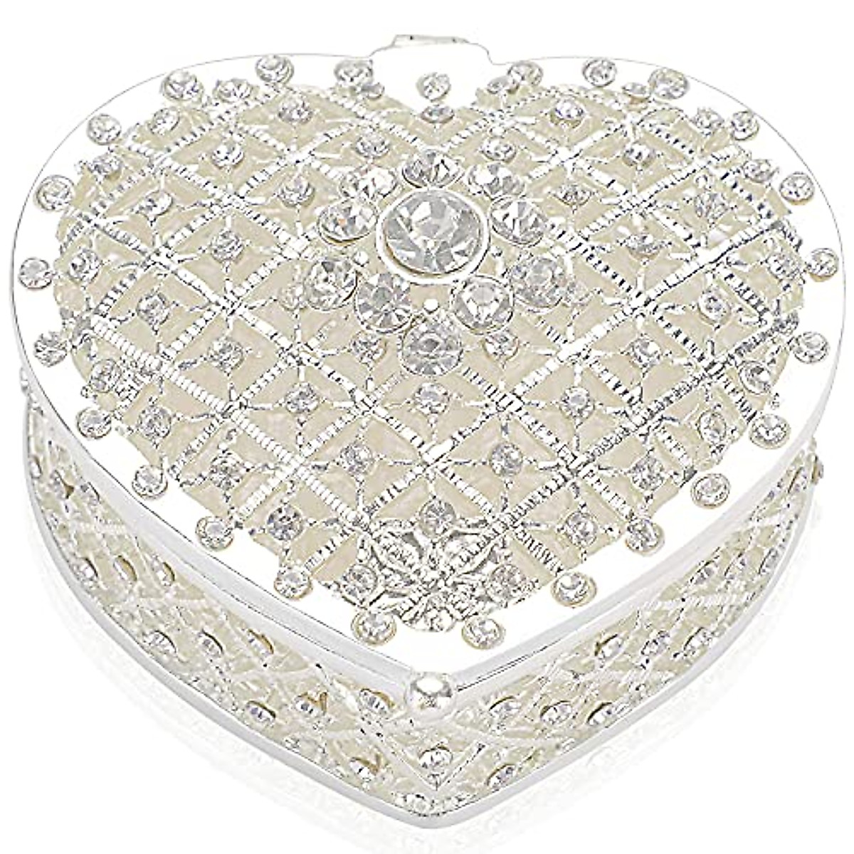 ELLDOO Heart Shape Jewelry Box Wedding Box Keepsake Box Ring Earring Small Trinket Storage Organizer Box for Girls Women Wedding Brithday Gift