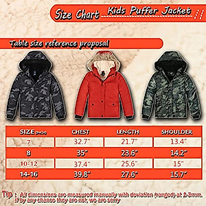 SNOW DREAMS Boys Winter Coat Puffer Jackets Fur Hooded Ski Jacket Camo Fleece Lined Army Green Size 14