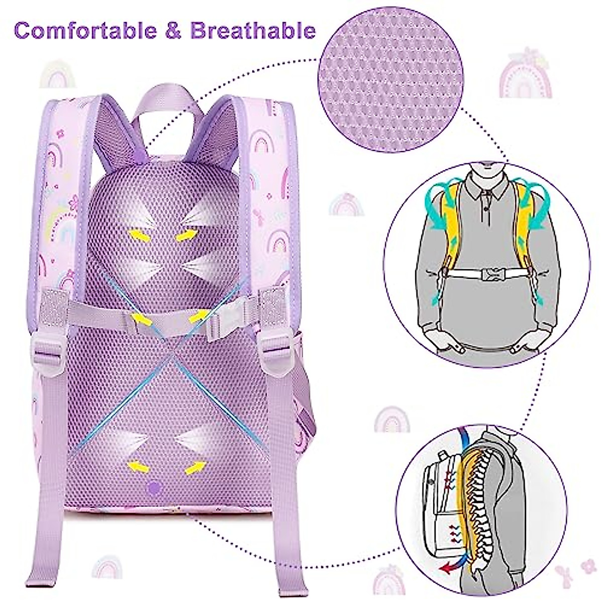 CAMTOP Cute Kids Toddler Backpack Girls Boys Small Rainbow School Bookbags Age 1-3 Daycare Nursary Travel Bags