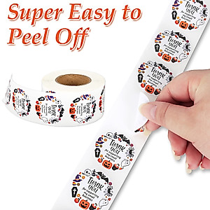 Whaline 600Pcs Halloween Stickers Roll Halloween Thank You for Business Stickers Skull Ghost Pumpkin Pattern Round Stickers for Halloween Envelopes Sealing Goodie Treat Bags Party Gift Favors Decor