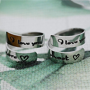 Phoenix Angela Wrap Twist Ring Adjustable Birthday Christmas Inspirational Gift Bands Cool Stacking Opening Rings for Girls Teens Women Men Friends (I love you more & most)