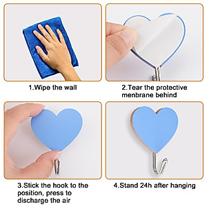 MOROBOR Wood Heart-Shaped Self-Adhesive Hooks, 6pcs Strong Self-Adhesive Wall Hooks for Bathroom Kitchen Office/Mixed Color