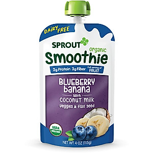 Sprout Organic Toddler Smoothie, Dairy Free Blueberry Banana, 4 Ounce Pouch (Pack of 6)