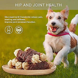 Jungle Calling Beef Tendons for Dogs, Duck Wrapped Tendons Dog Chews Long Lasting Hip and Joint Supplement for Dogs with Glucosamine (Knotted Bone)