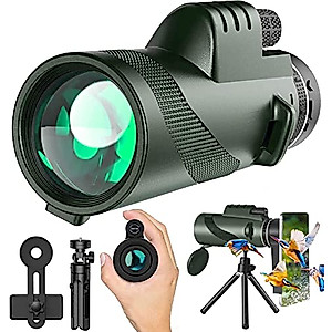 80x100 HD Monocular Telescope for Adults with Smartphone - High Power Monocular with Adapter Lightweight BAK-4 Prism & FMC Lens Monoculars for Bird Watching Stargazing Hunting Camping Hiking Travel