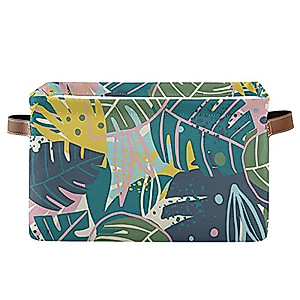 Storage Baskets for Toy Clothes Books Gifts Empty Shelve Colorful Palm Leaves Rectangular Storage Bin for Shelves Closets Laundry Nursery Decorative Storage Boxes Collapsible,14.2x10.2x8.3x1pack