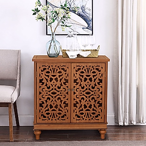 PHI VILLA Accent Cabinet with Doors Storage Cabinet Corner Entryway Living Room Cabinet, Red Brown