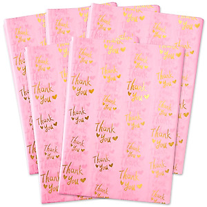 MR FIVE 100 Sheets Large Size Gold Thank You Tissue Paper Bulk,20" x 28",Gold Thank You Tissue Paper for Packaging,Small Business,Gold Tissue Paper for Mother's Day,Birthday,Thanksgiving (Pink)