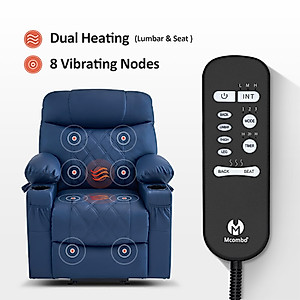 MCombo Small Size Electric Power Lift Recliner Chair Sofa with Massage and Dual Heating, Adjustable Headrest for Elderly People Petite, USB Ports, Faux Leather 7111 (Blue)