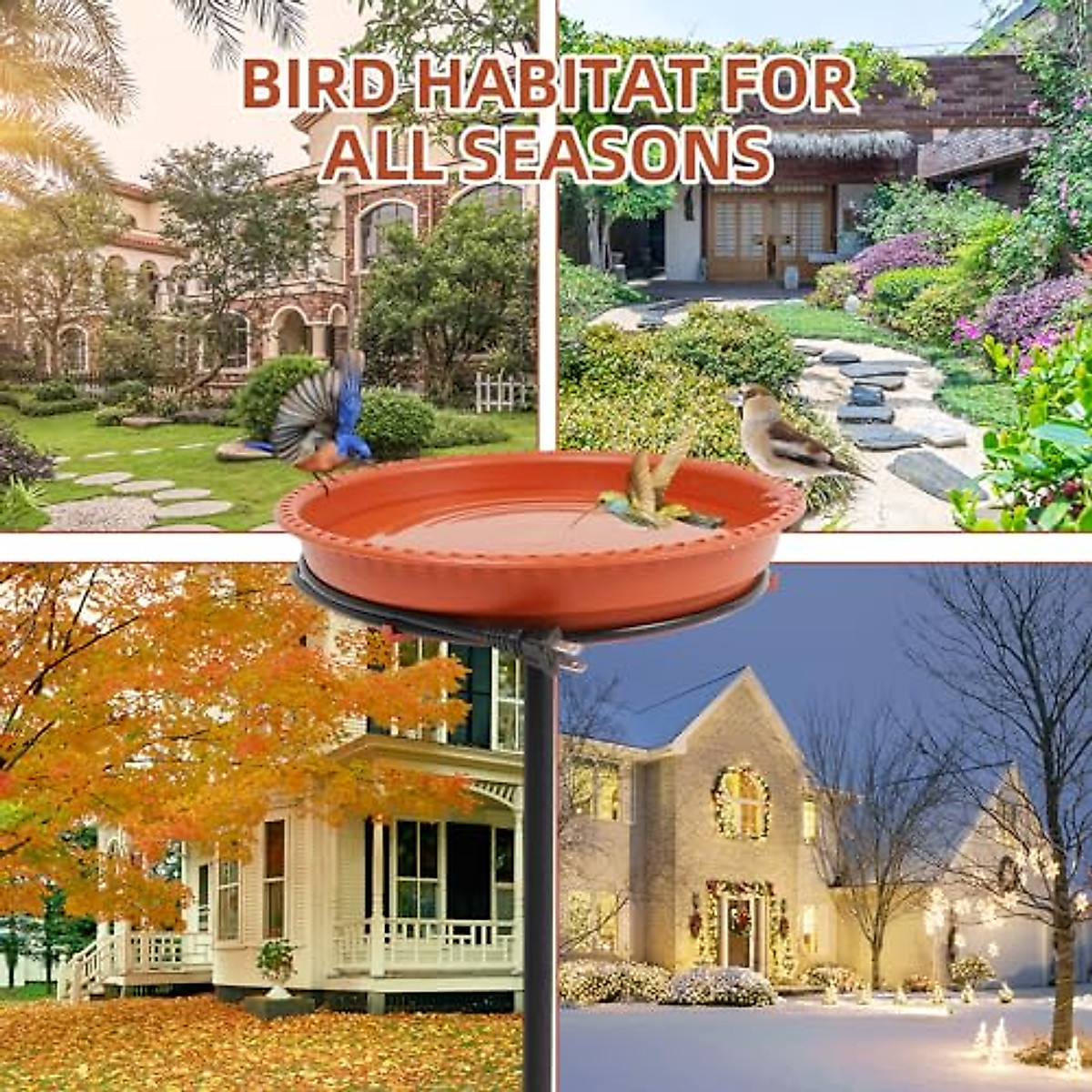 Heated Bird Bath for Outdoors for Winter, 75W Bird Bath Water Heater Bird Bath Deicer,Deep Bowl Thermostatic Control Weather Resistance Stylish Design with Planter Pedestal for All Seasons(Brown)