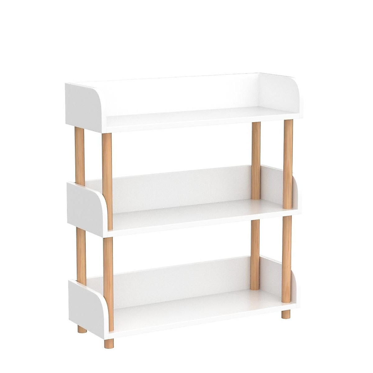 OSCHF 3-Tier Wooden Open Bookcase - Modern Display Bookshelf with Top Edge and Solid Wood Frame for Home and Office, Storage Cabinet, Warm White