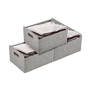 QIANG KUN 3-Piece Storage Baskets,Felt Foldable Storage Bins With Handles,Large Baskets For Toys Clothing Sundries Organizing（Grey）