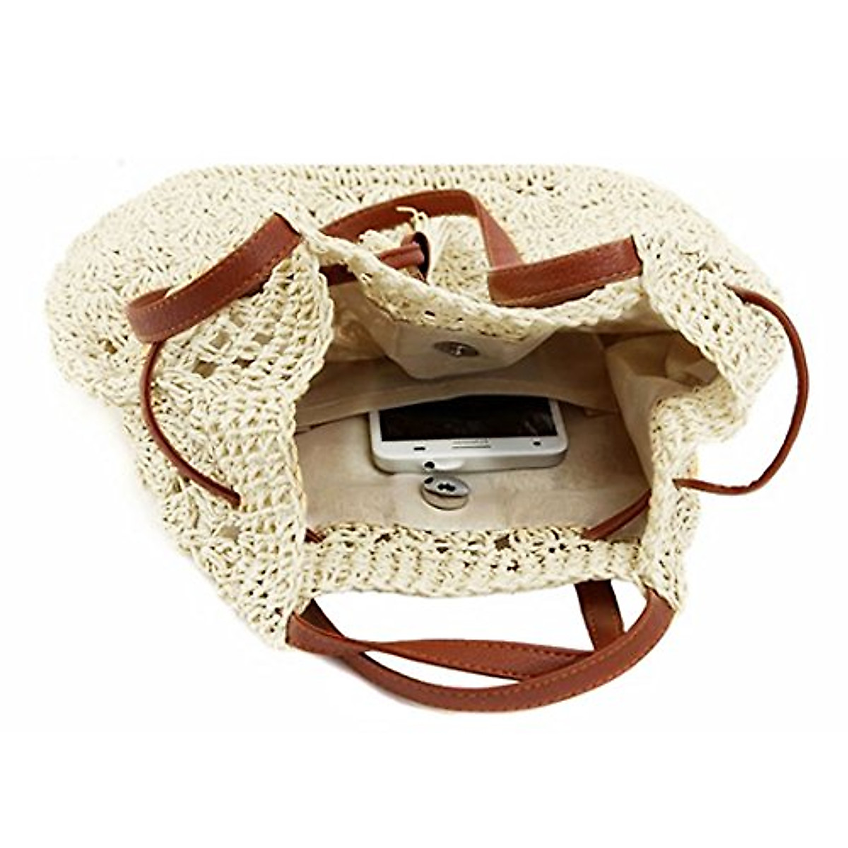 CLARA Women Summer Beach Bag Straw Weave Bucket Bag Drawstring Shoulder Bag Tote Bag Handbag Purse(Beige)