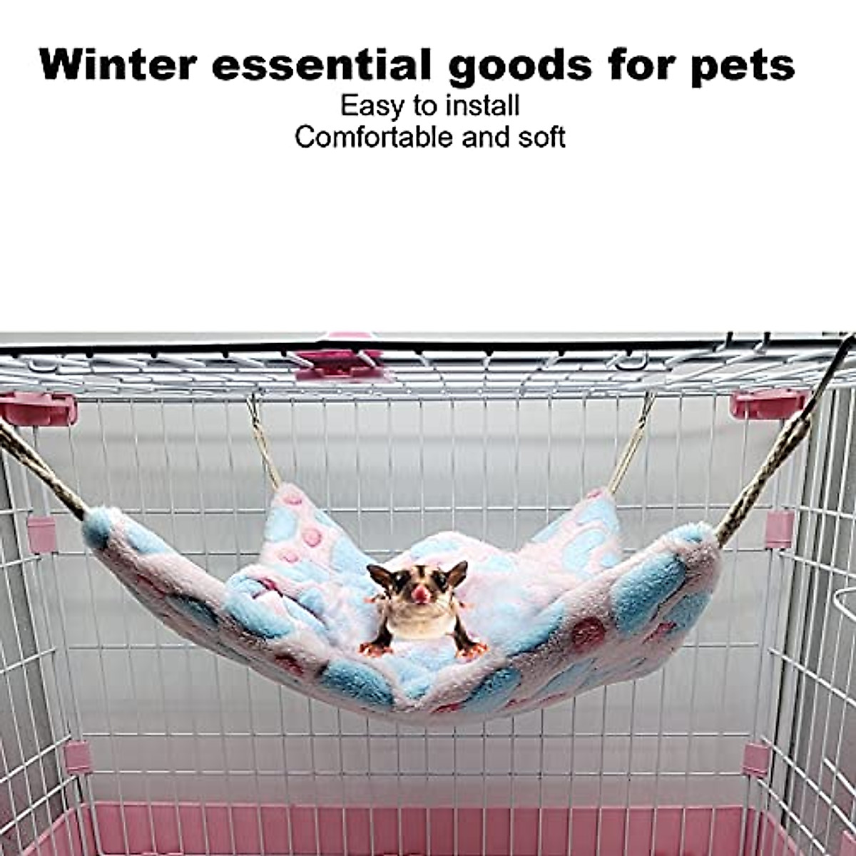 GLOGLOW Pet Hanging Hammock, Machine Washable Small Animal Hammock for Mice Hamsters Guinea Pigs Hedgehogs Squirrels for Running Relaxing Playing(L, Love Powder)