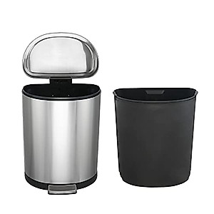 SIMPLYKLEEN Kleen-Fit 11.8-Gallon Semi-Round Hands-Free Kitchen Stainless Steel Trash Can with Lid. Great for Dorms, Kitchen, Bathroom, or Office.