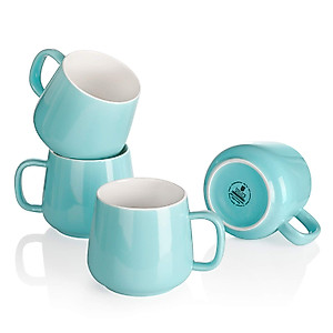 Teocera Porcelain Coffee Mugs Set of 4-12 Ounce Coffee Cups with Handle for Hot or Cold Drinks like Cocoa, Milk, Tea or Water - Smooth Ceramic with Modern Design, Turquoise