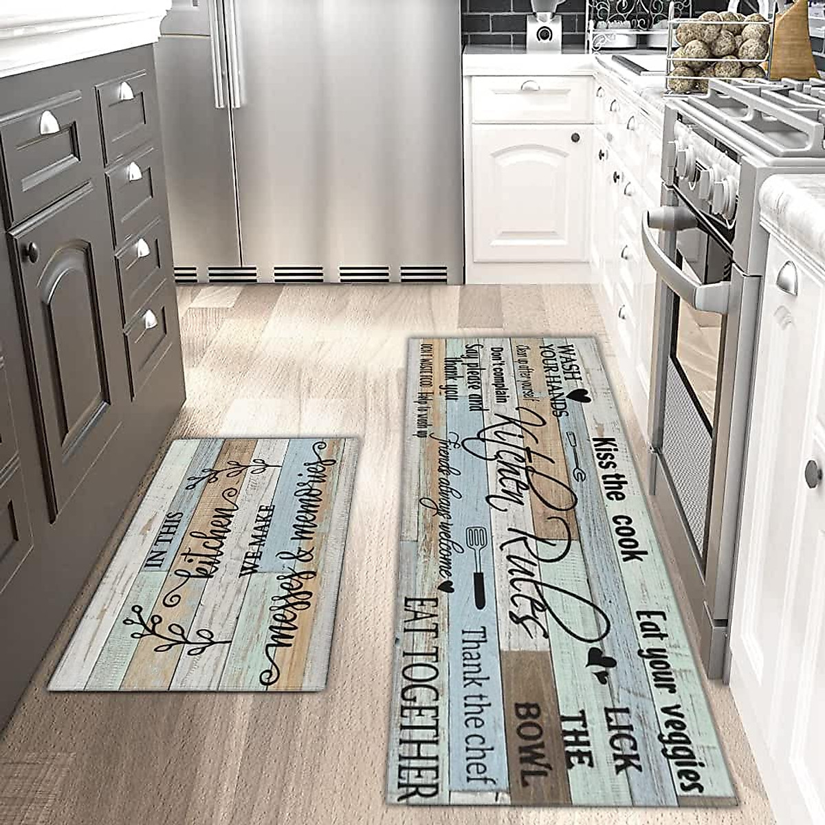 Znutrce Farmhouse Kitchen Mats for Floor Set of 2, Mats for Kitchen Floor, Comfort Standing Kitchen Rugs and Mat, Non-Slip Washable Rug, 17'' X 47'' + 17'' X 30''