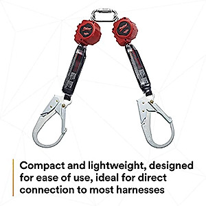 3M Protecta 3100414 Self Retracting Lifeline Rebel 6' (18M) Web Twin, Steel Rebar and Carabiner, Black/Red