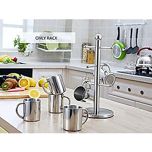 Stainless Steel Mug Drying Storage Rack Holder Mug Hooks,Multi-Functional Cup Dispaly Stand Tree Shape Coffee Cups Stand with 6 Hooks for Kitchen Home Decor
