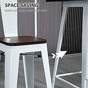 HOMCOM 3 Piece Industrial Dining Table Set, Counter Height Bar Table & Chairs Set with Footrests for Bistro, Pub, White and Brown