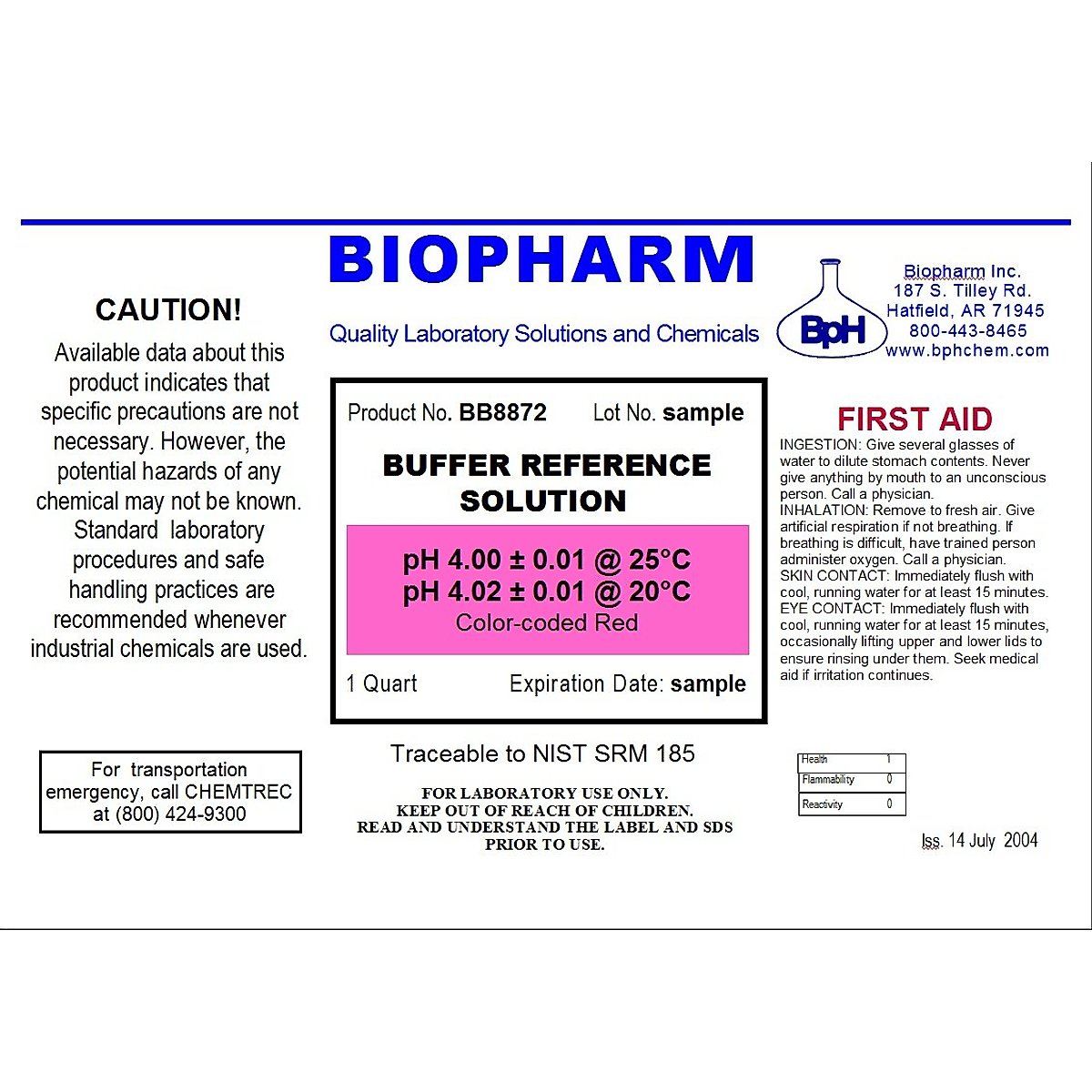 pH Buffer Calibration Solution 2-Pack: pH 4.00 and pH 7.00 — 1 Quart (950 mL) Each — NIST Traceable Reference Standards for All pH Meters — Color Coded