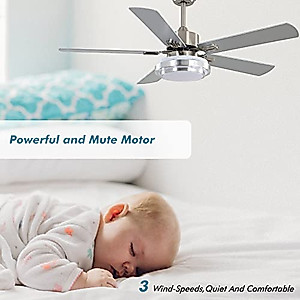 warmiplanet Ceiling Fan with Lights Remote Control, 52 Inch, Brushed Nickel (5-Blades)