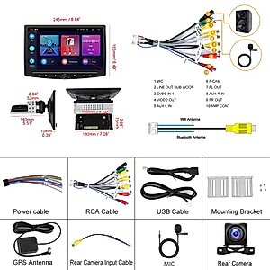 2G+32G Android 10 inch Single Din Car Stereo with Wireless Apple Carplay, Adjustable Touch Screen Bluetooth Car Radio Audio with GPS Navigation Android Auto WiFi USB FM HiFi + Backup Camera