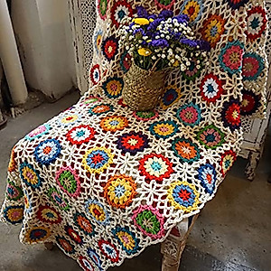 hahawali Crochet Blanket, Woven Blanket, Sofa Blanket Boho Handmade Crochet Sofa Throw Blanket Colorful Flower Sweater Style Mat Decor, 80x60