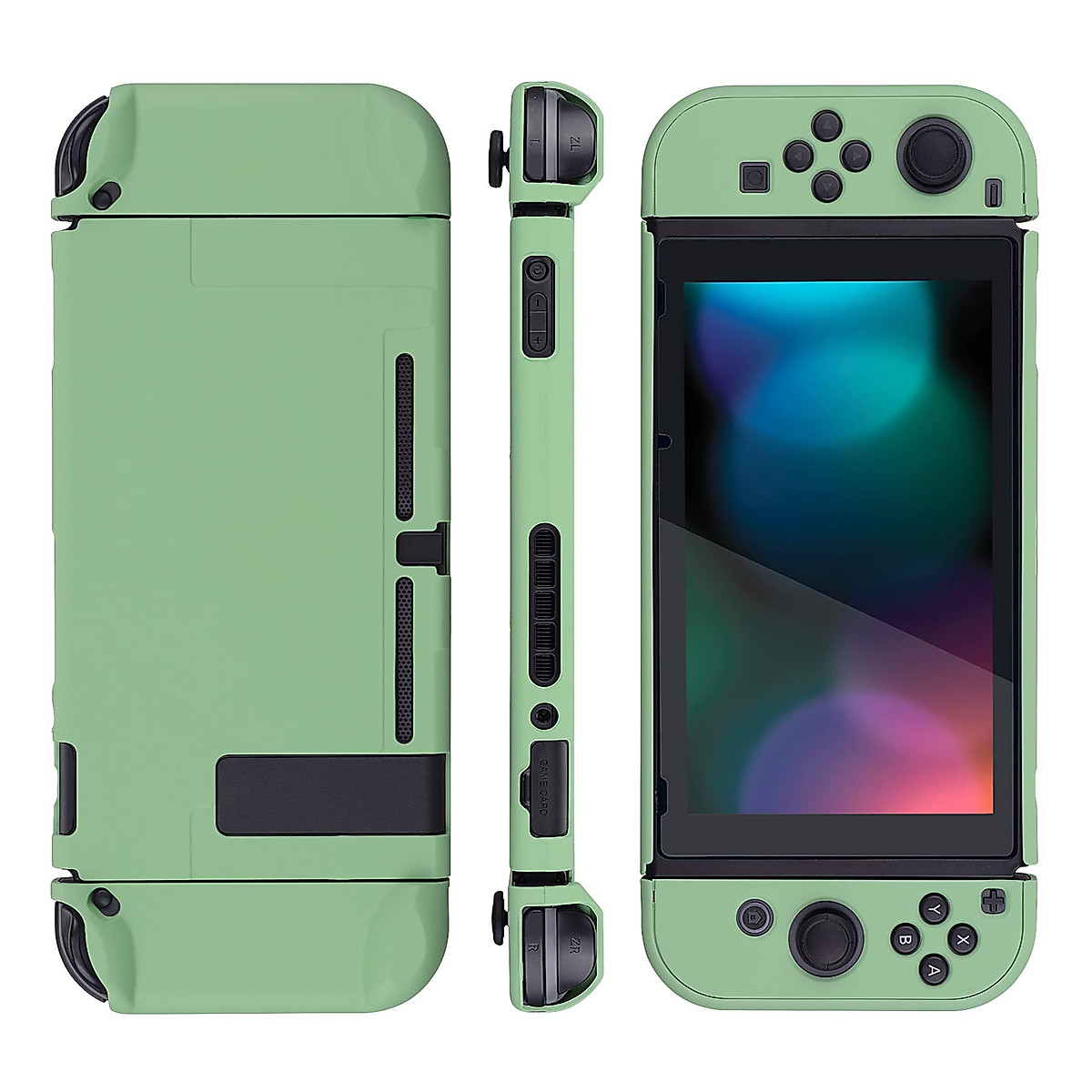 eXtremeRate PlayVital Back Cover for Nintendo Switch Console, NS Joycon Handheld Controller Separable Protector Hard Shell, Customized Dockable Protective Case for Nintendo Switch - Matcha Green