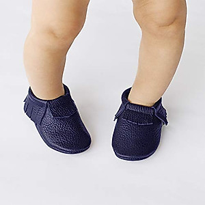 Fringe Baby Moccasins (Italian Leather) Baby Moccasins Soft Sole Baby Shoes Newborns, Infants & Toddlers - Handmade Genuine Leather Baby Moccasins Fringes Boys & Girl (Navy Blue, Numeric_6_Point_5)