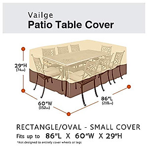 Vailge Waterproof Patio Furniture Set Cover, Lawn Patio Furniture Cover with Padded Handles, Patio/Outdoor Table Cover, Patio/Outdoor Dining Rectangular Table Chairs Cover Small,Beige & Brown