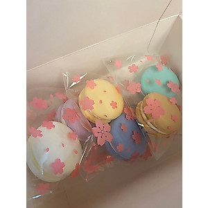 200 Pcs 4" x 4" Clear Bags OPP Plastic Party Bag for Bakery, Candy, Soap, Cookie (Sakura Pink, 4x4)