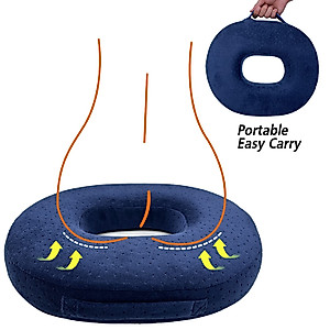 Seat Cushion Memory Foam Cushion - Donut Cushion for Relief of Haemorrhoids and Piles, Coccyx Pain, Suitable for Wheelchair, Car Seat, Office Or Outdoor (Navy Blue)