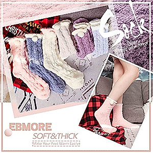 EBMORE Womens Fuzzy Socks Slipper Soft Cabin Fleece Cozy Fluffy Stocking Stuffers Plush Winter Sleep Socks for Adult(Ash Pink(6 Pairs)