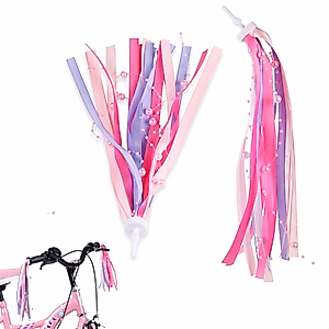 MINI-FACTORY Kids Bike Streamers Pink Pearl - 2Pcs Bicycle Scooter Front Handlebar Tassel Ribbon Decoration for Girls - Pearl (Pearl)