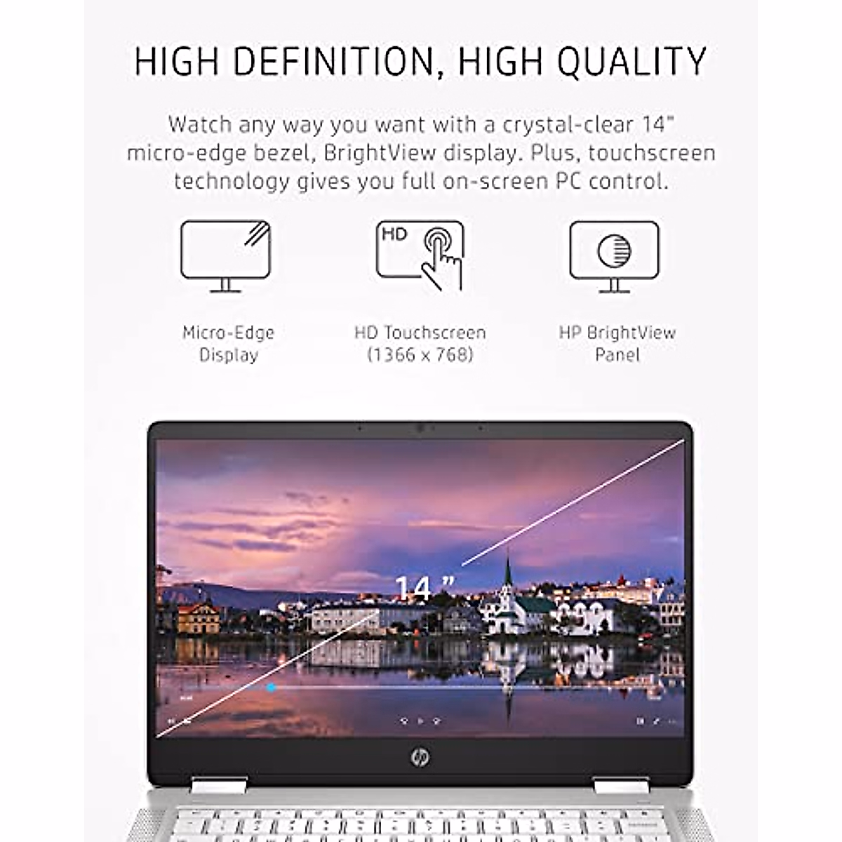 HP Chromebook x360 14 Laptop, Intel Celeron Processor, 4 GB RAM, 32 GB eMMC, 14” HD (1366 x 768), Chrome OS, Webcam & Dual Mics, Work, Streaming, School, Long Battery Life (14a-ca0050nr, 2021)