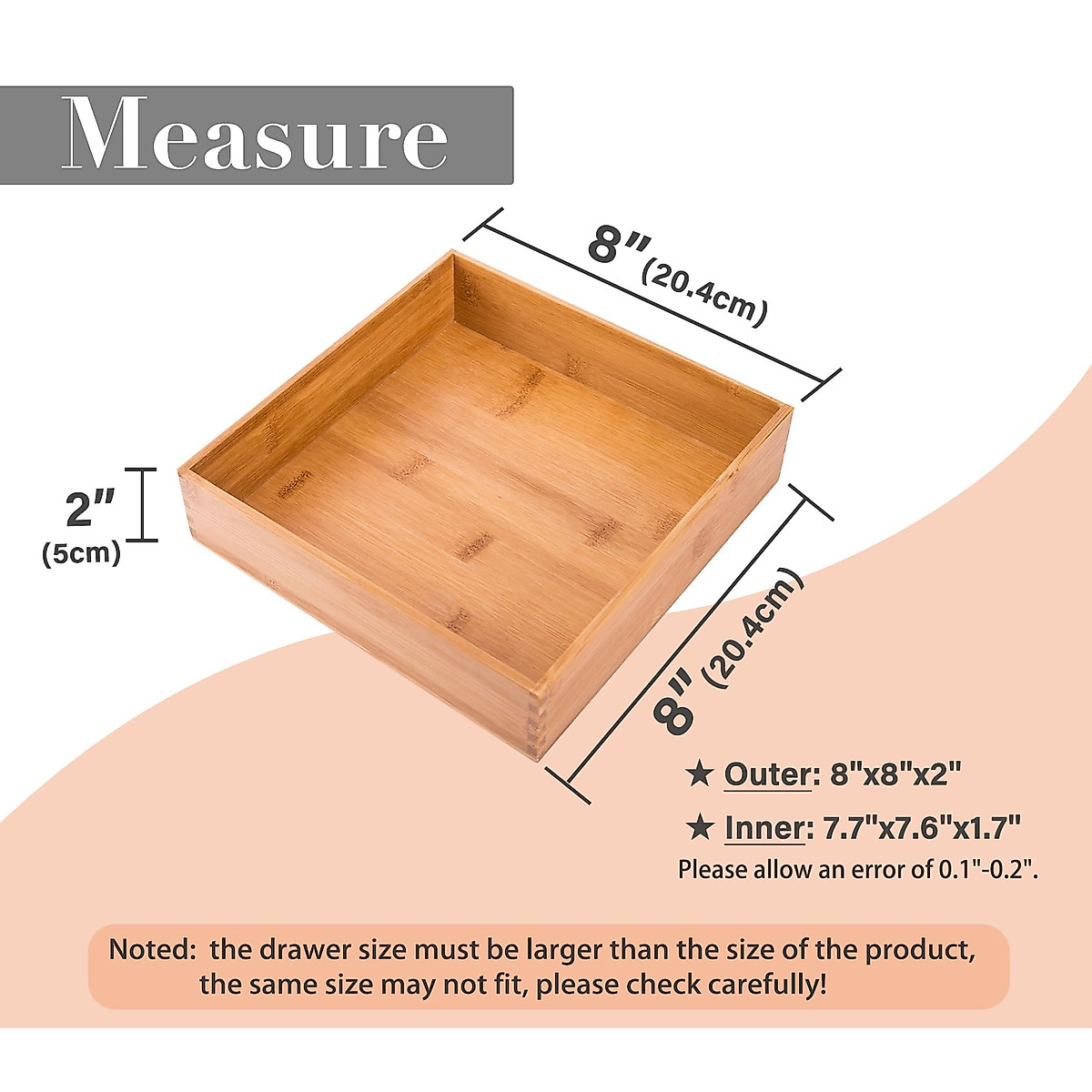 Sansnow Bamboo Wardrobe Clothes Jewellery Organizer Box Square Oragnizer Boxes Wooden Snack Nut Storage Boxes, Bamboo 8"*8"