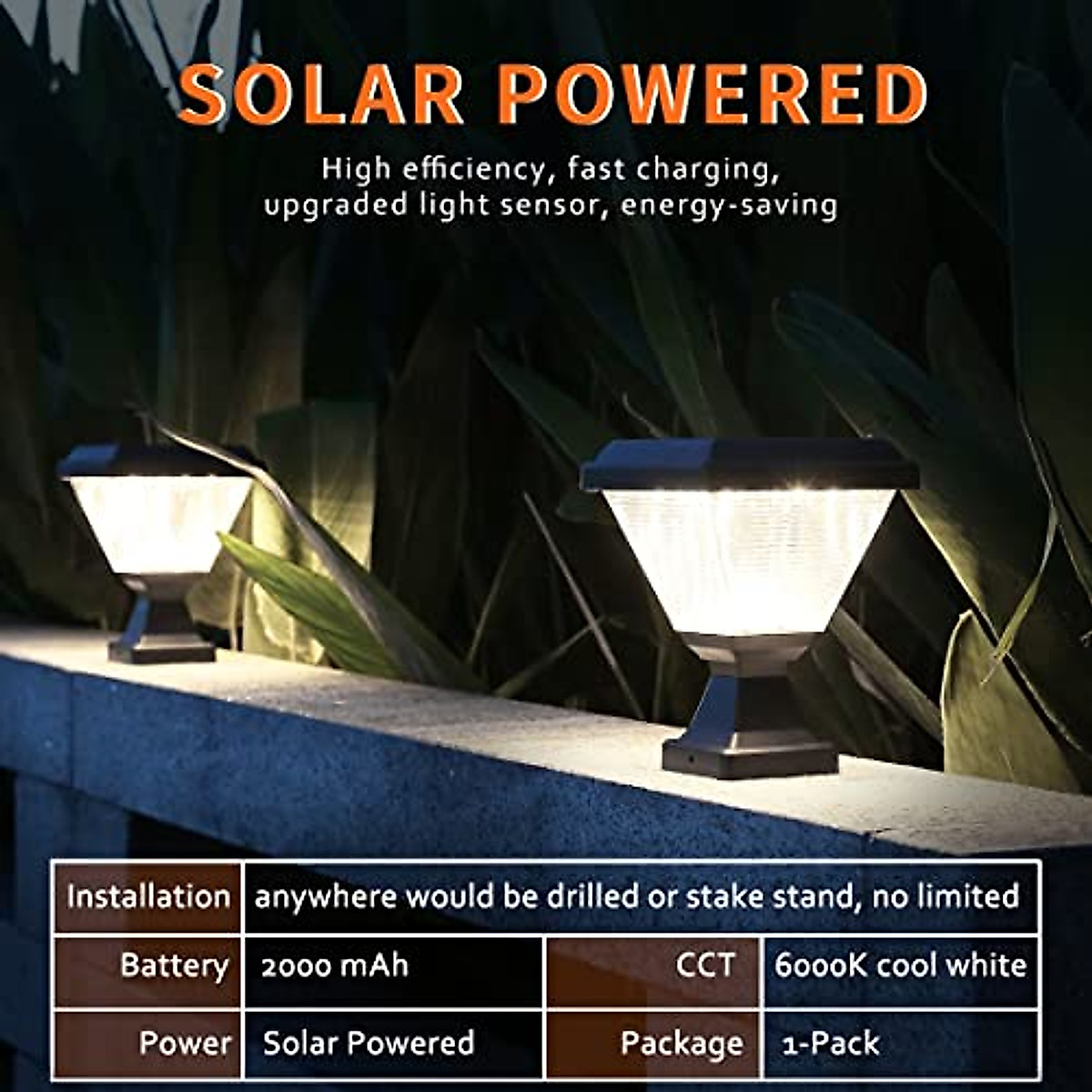 GUYULUX Outdoor Solar Floodlight, Fence Post Cap Solar Lights, Post Mounted or Ground Stake Pathway Light, LED Solar Lamp Post Light for Patio, Yard, Garden, Porch, Deck, 1-Pack