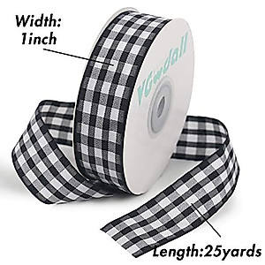 VGOODALL Buffalo Ribbon Decoration, 25 Yards and 1 Inch White and Black Gingham Ribbon, Decorate Your House, Staircase and DIY Any Kind of Style You Like