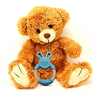 LittleFoot Nation Organic & Natural Bunny Rabbit Baby Teether Ring, 100% BPA Free Pure Food Grade Silicone & Beech Wood, Teething Pain Relief Toy for Toddlers & Infants (Blue)